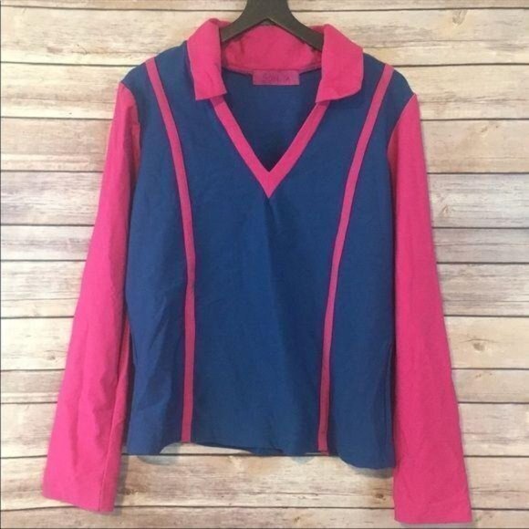Vintage | Tops | Vintage 9s Top Sonya Blue Pink Colorblock Retro | Poshmark